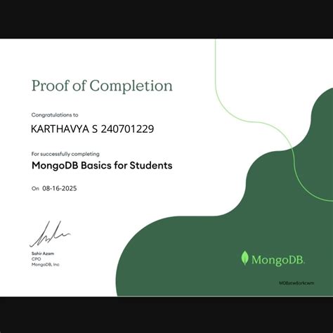 Thrilled To Announce That Ive Completed The Mongodb Basics