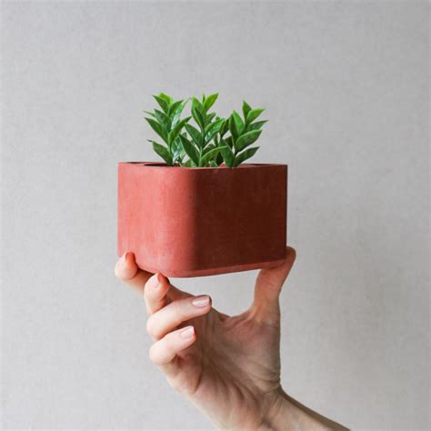 Terracotta Red Concrete Triangle Planter Minimalist Planter Etsy