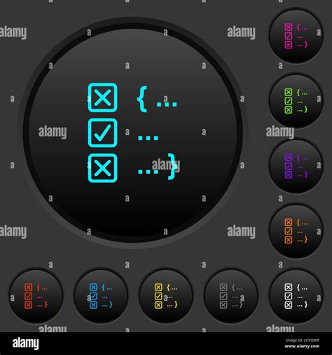 source code checking dark push buttons with vivid color icons on dark