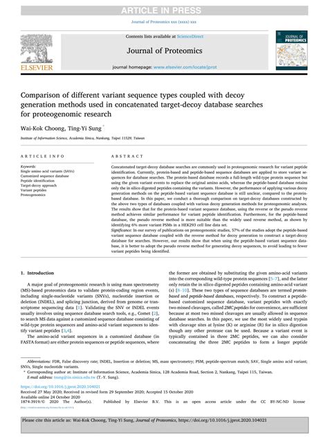 Pdf Comparison Of Different Variant Sequence Types Coupled With Decoy
