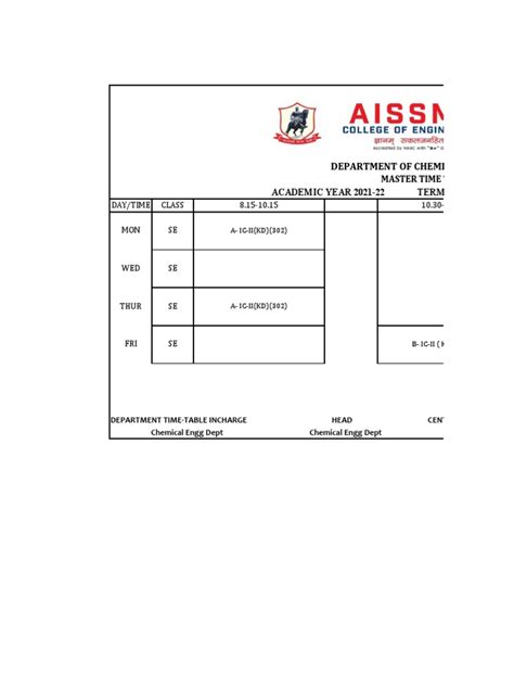Ic Ii Lab Time Table Pdf