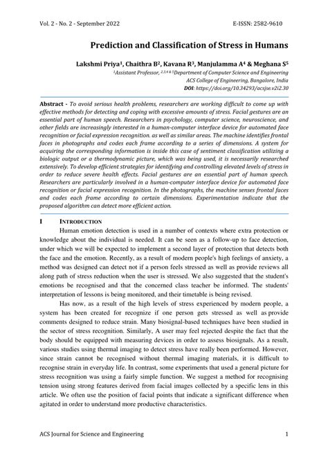 PDF Prediction And Classification Of Stress In Humans