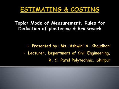Mode Of Measurement Rules For Deduction Of Plastering And Brickwork Pptx