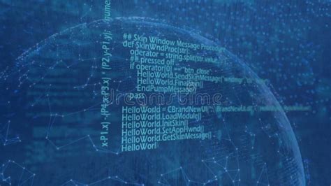 Animation Of Computer Language And Connected Dots On Rotating Globe