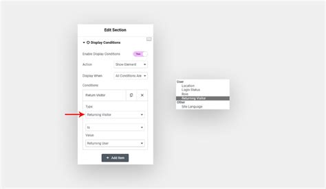 Elementor Display Conditions For Returned Visitor