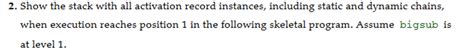 Solved 2 Show The Stack With All Activation Record