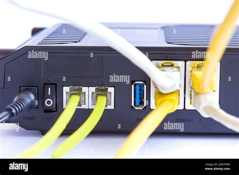 Modem Adsl And Ethernet Cables Connection Stock Photo Alamy