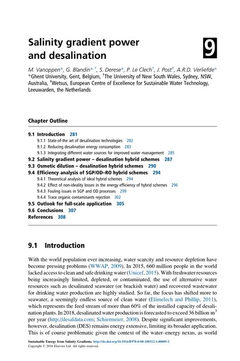 Pdf Sustainable Energy From Salinity Gradients Chapter 9 Salinity