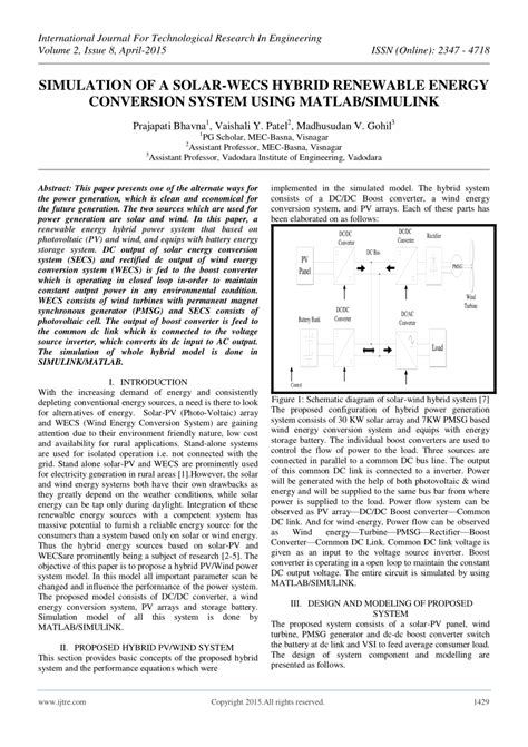 Pdf Simulation Of A Solar Wecs Hybrid Renewable Energy Conversion System Using Matlabsimulink