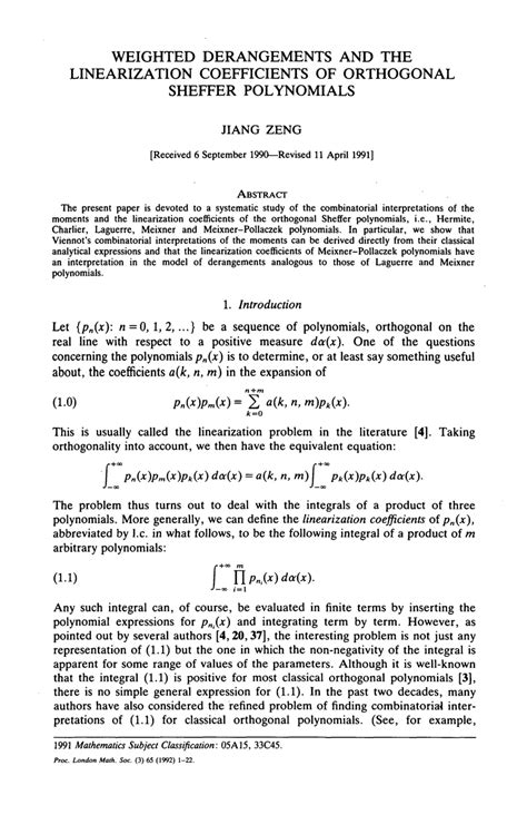 Pdf Weighted Derangements And The Linearization Coefficients Of