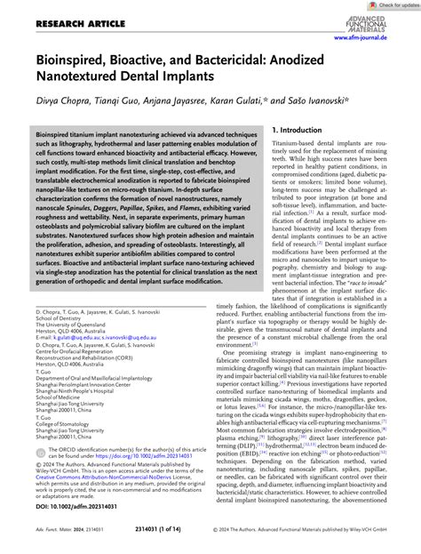Pdf Bioinspired Bioactive And Bactericidal Anodized Nanotextured