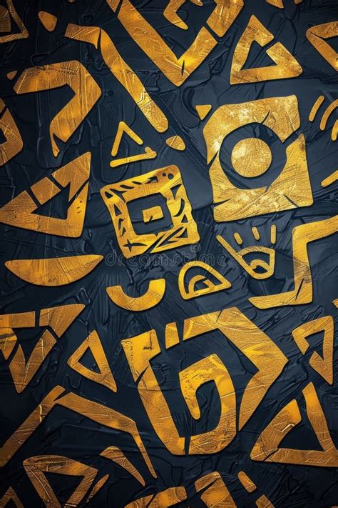 Abstract Golden Patterns On A Dark Textured Background Featuring Intricate Shapes Stock