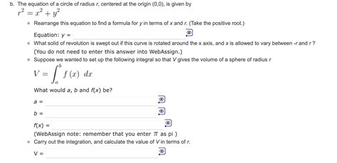 solved the equation of a circle of radius r centered at the