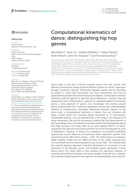 pdf computational kinematics of dance distinguishing hip hop genres