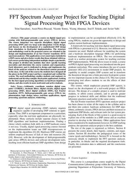 Fft Spectrum Analyzer Project For Teaching Digital 04287125 Docsity