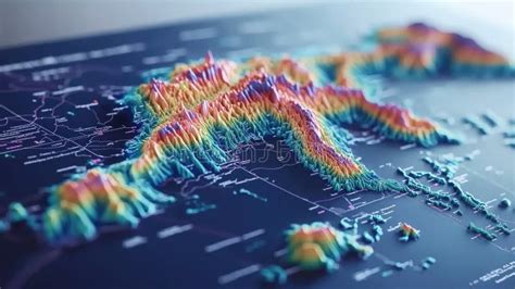 Colorful 3d Digital Map Showcasing Terrain Features And Elevation Stock Illustration