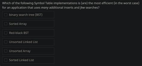 Solved Which Of The Following Symbol Table Implementations