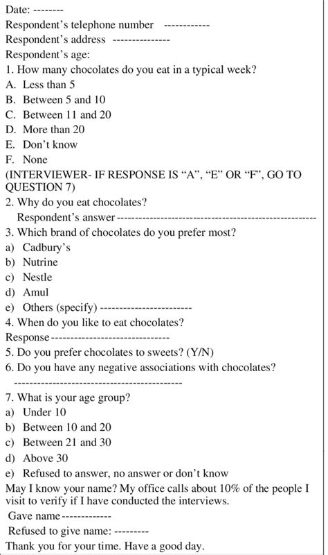 2 Sample Questionnaire Consumer Survey On Chocolate Consumption Pattern Download Scientific