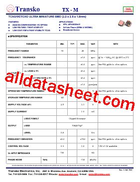 TX M Datasheet PDF Transko Electronics Inc