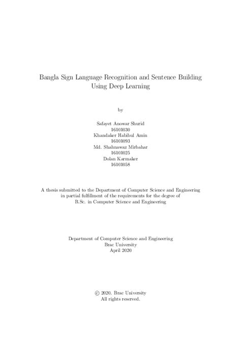 pdf bangla sign language recognition and sentence building using deep