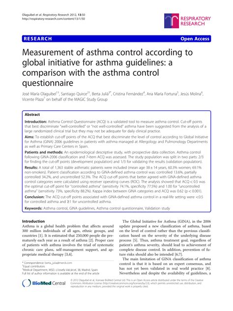 Pdf Measurement Of Asthma Control According To Global Initiative For Asthma Guidelines A