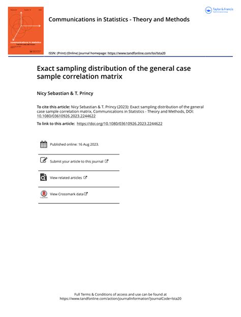 Pdf Exact Sampling Distribution Of The General Case Sample Correlation Matrix