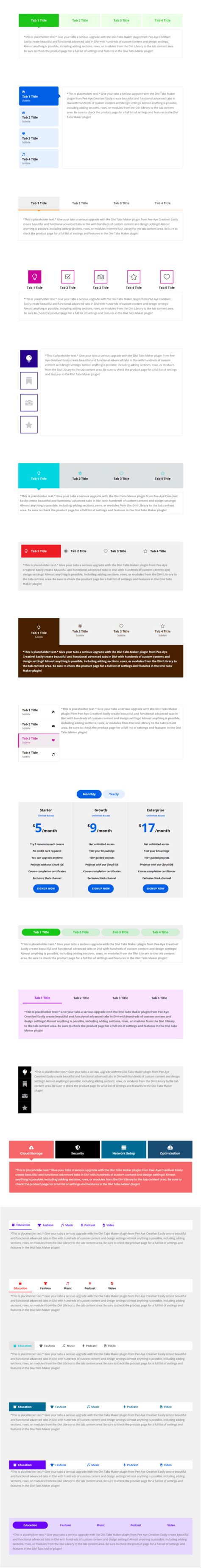 Download 100 FREE Demo Layouts For The Divi Tabs Maker Tutorial By Pee Aye Creative