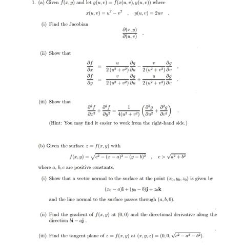 1 a given f x y and let g u v f c u v