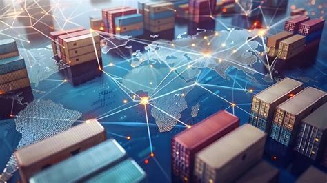 A Map Of The World With Shipping Containers Connected By Digital Lines Premium Ai Generated Image