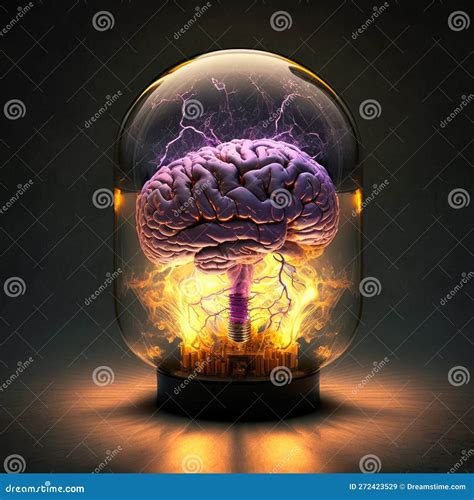 Luminous Brain In Glass Flask Futuristic Illustration Of Ai Generative Ai