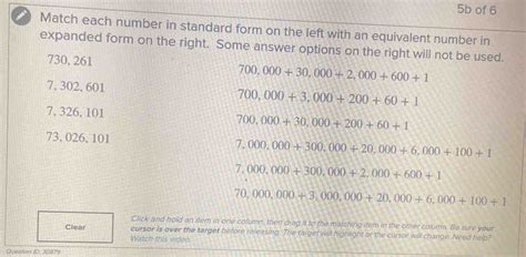5b of 6 match each number in standard form on the left with an