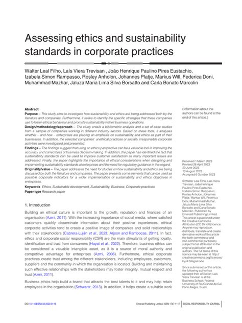 Assessing Ethics And Sustainability Pdf