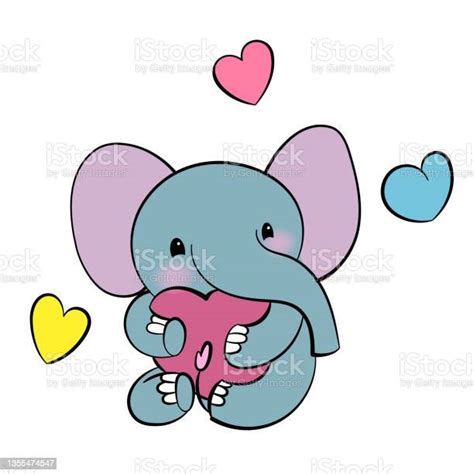 귀여운 엘레판트와 감정적 인 스티커 가와이이 스타일 사랑 코끼리만화 이모티콘 스티커 벡터 그림입니다 가공의 인물에 대한 스톡 벡터 아트 및 기타 이미지 Istock