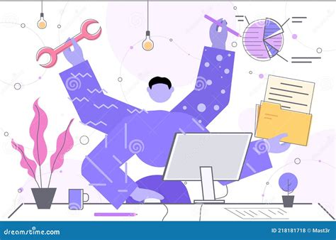 Computer Multitasking Or Distributed Process Cartoon Vector 64818305