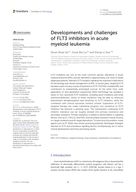 Pdf Developments And Challenges Of Flt3 Inhibitors In Acute Myeloid Leukemia