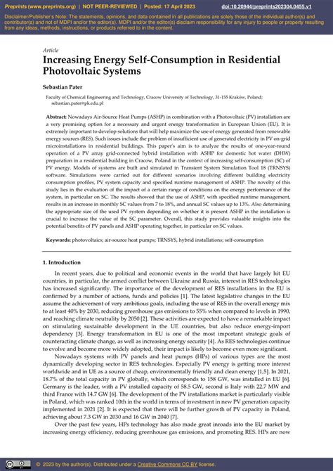 PDF Increasing Energy Self Consumption In Residential Photovoltaic Systems