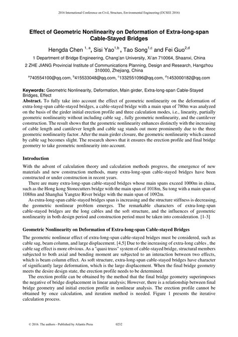Pdf Effect Of Geometric Nonlinearity On Deformation Of Extra Long Span Cable Stayed Bridges