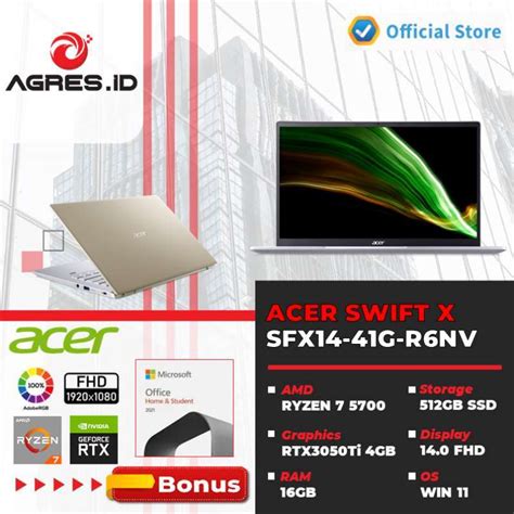 Jual Acer Swift X Sfx R Nv Ryzen Gb Ssd Rtx Ti Gb W Ohs Fhd Srgb
