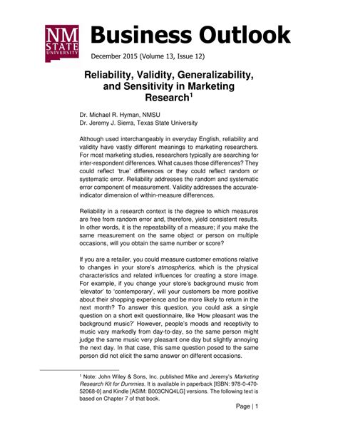 Pdf Reliability Validity Generalizability And Sensitivity In Marketing Research