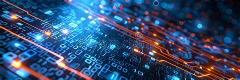 in a futuristic digital circuit data flows with a glowing effect in