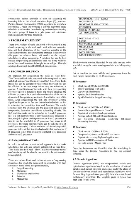 A Customized Task Scheduling In Cloud Using Genetic Algorithm Pdf