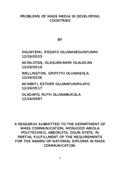Doc Problems Of Mass Media In Developing Countries