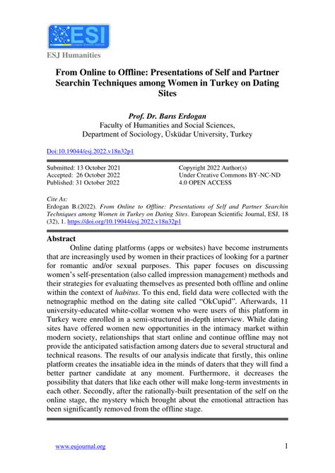 PDF From Online To Offline Presentations Of Self And Partner Searchin Techniques Among Women