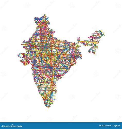 vector illustration of multicolored abstract striped map of india stock