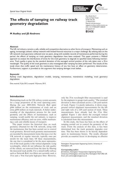 Pdf The Effects Of Tamping On Railway Track Geometry Degradation