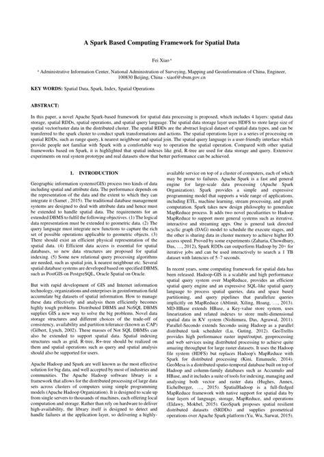 Pdf A Spark Based Computing Framework For Spatial Data