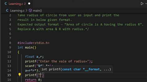 Area Of The Circle In C Language C Programing Input In C Language Shorts Code