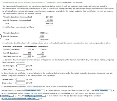 Solved Single Plantwide And Multiple Production Department