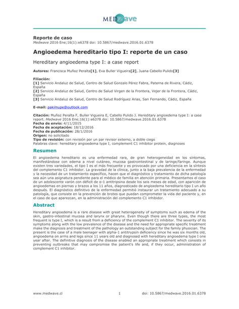 Pdf Hereditary Angioedema Type I A Case Report
