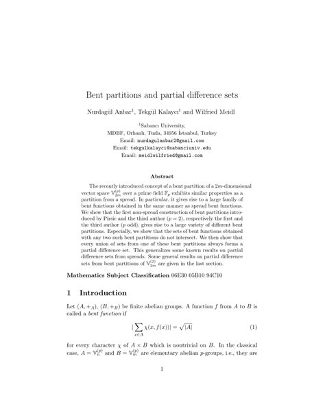 Pdf Bent Partitions And Partial Difference Sets
